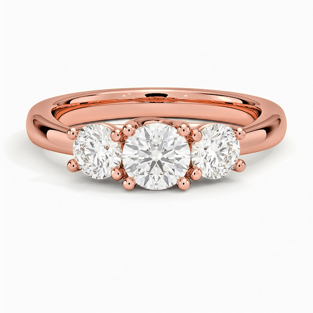 0.5 Carat 14K Rose Gold Lab Grown Round Diamond Three Stone Ring for ...