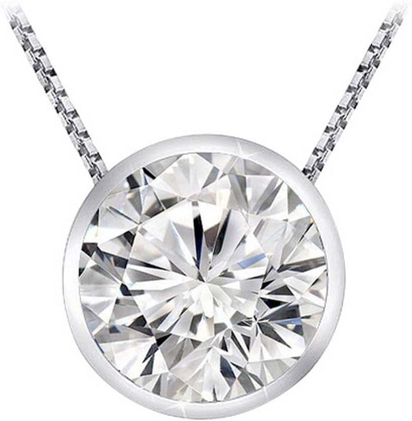 0.5 Carat 14K White Gold Round Diamond Bezel Solitaire Pendant Necklace ...