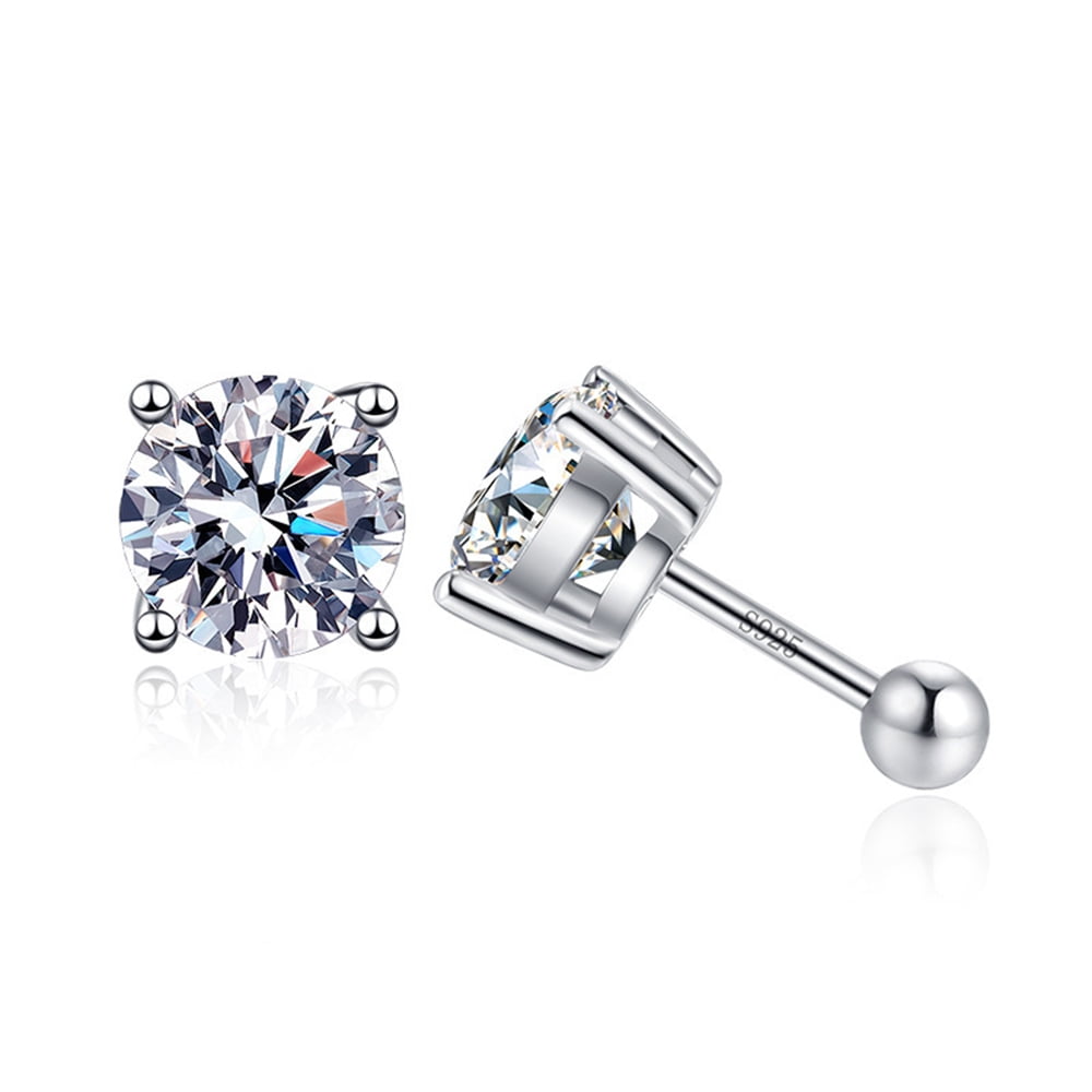 0.5 Carat 5mm D-Color Round Moissanite Stud Earrings, S925 Sterling Silver, 4 Prong Design ...