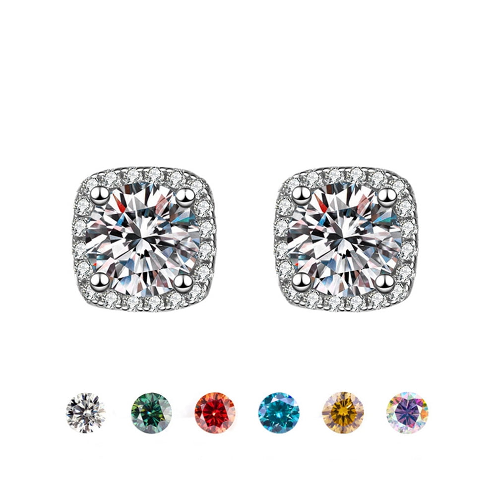 0.5 Carat D-Color Round Moissanite Halo Stud Earrings, S925 Sterling ...