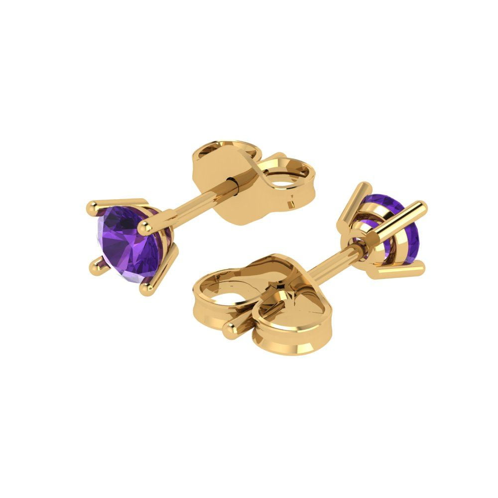0.5 Ct Round Cut Studs Purple Natural Amethyst 18K Yellow Solid Solid ...