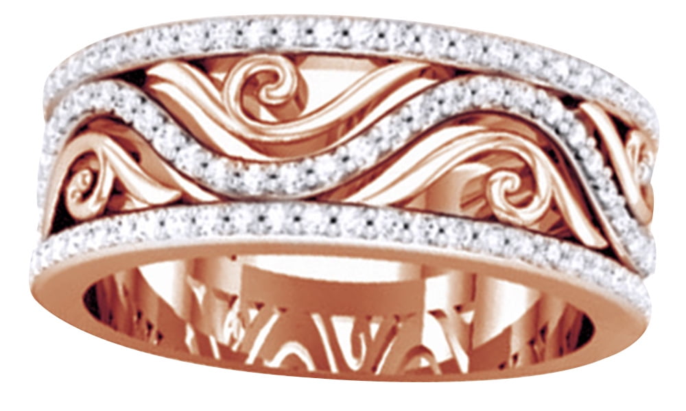 AFFY 0.5 Ct Round Shape White Diamond Wavy Swirl Anniversary Band Ring ...