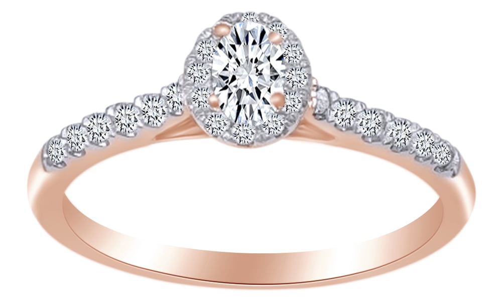 AFFY (0.5 Cttw) White Natural Diamond Oval Shaped Cluster Engagement ...