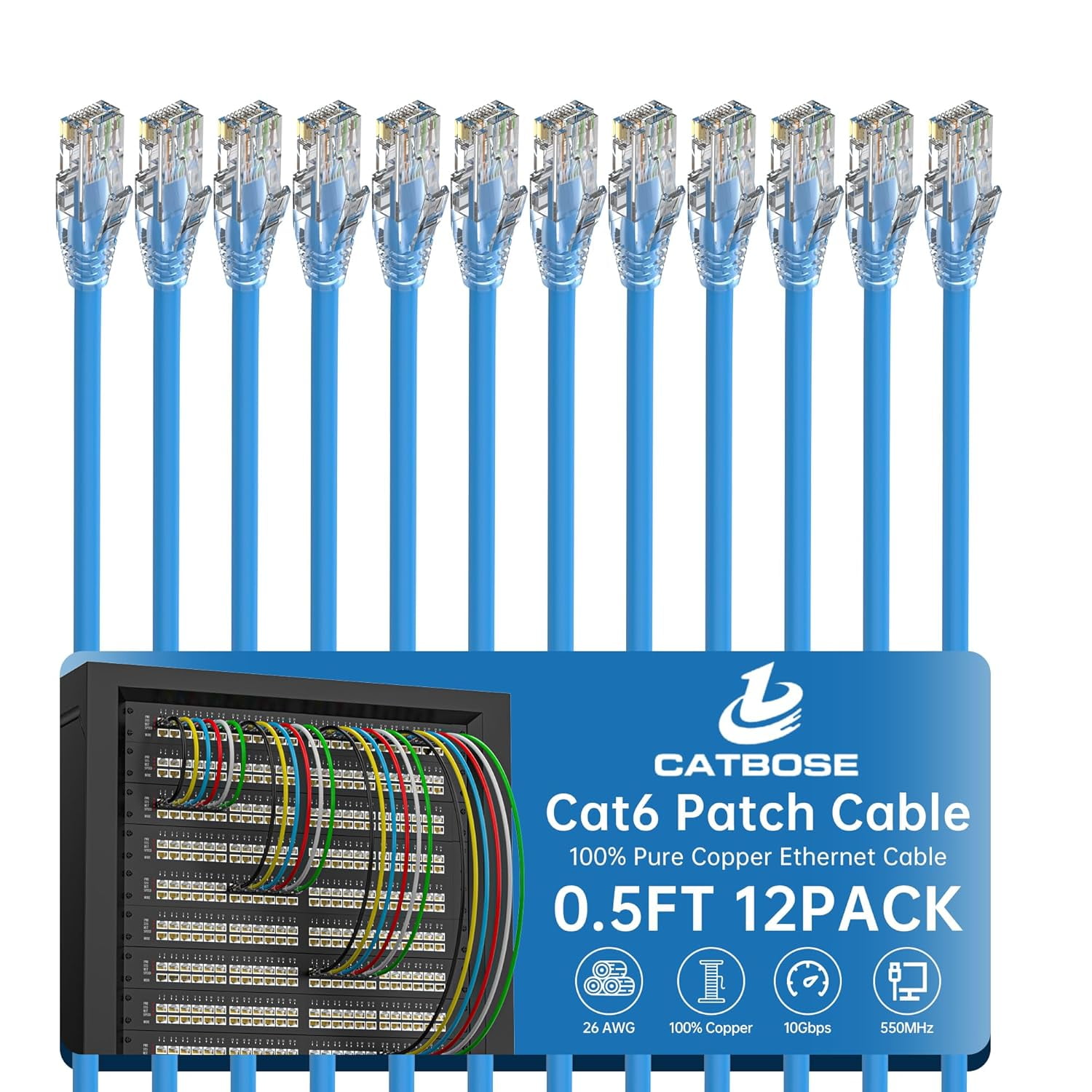 0.5 Foot Cat6 Patch Cables(12 Pack), Solid Pure Copper Patch Cord, Cat ...