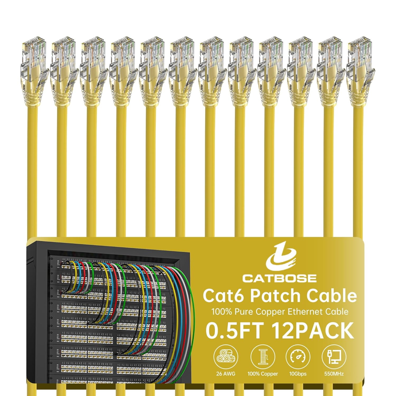 0.5 Foot Cat6 Patch Cables(12 Pack), Solid Pure Copper Patch Cord, Cat ...