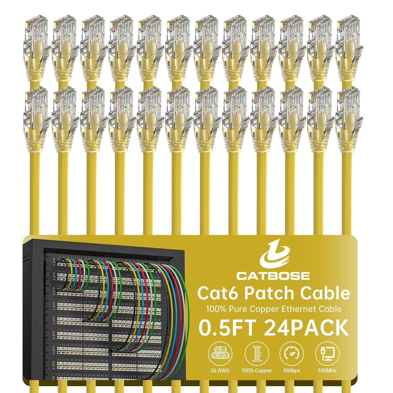 0.5 Foot Cat6 Patch Cables(24 Pack), Solid Pure Copper Patch Cord, Cat 6 Ethernet Cable, UTP ...