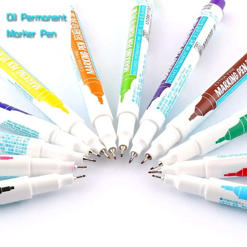 0.5 Mm 12 Colors Marker Pen Extra Fine Alcohol Base Ink Permanent Mark ...