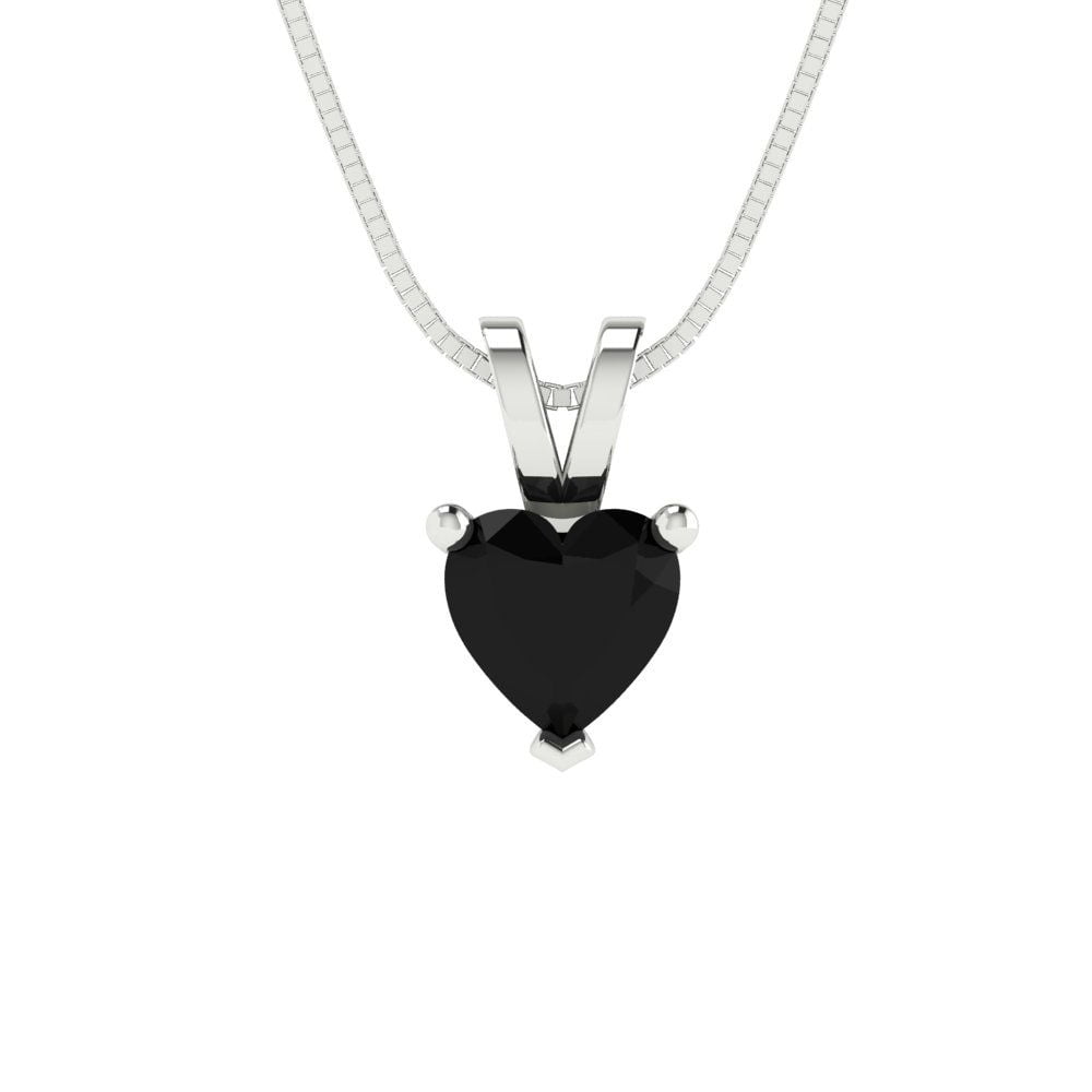 0.5 cctw Onyx White Gold Plated Pendant with 18" Box Chain (5mm, Heart ...