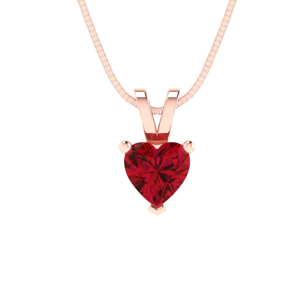 0.5 cctw Ruby Rose Gold Plated Pendant with 18" Box Chain (5mm, Heart ...