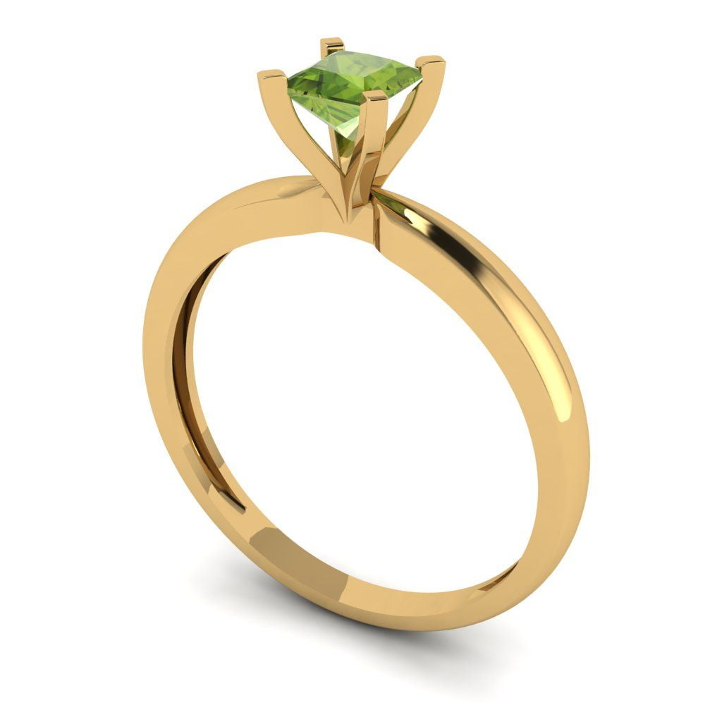 0.5 ct Princess Cut Natural Peridot Solitaire Engagement Ring for Women ...