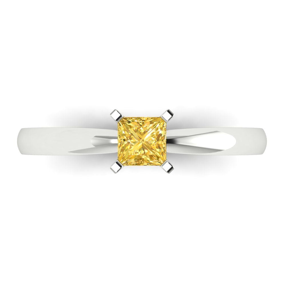 0.5 ct Princess Cut Simulated Yellow Diamond Solitaire 18K White Gold ...