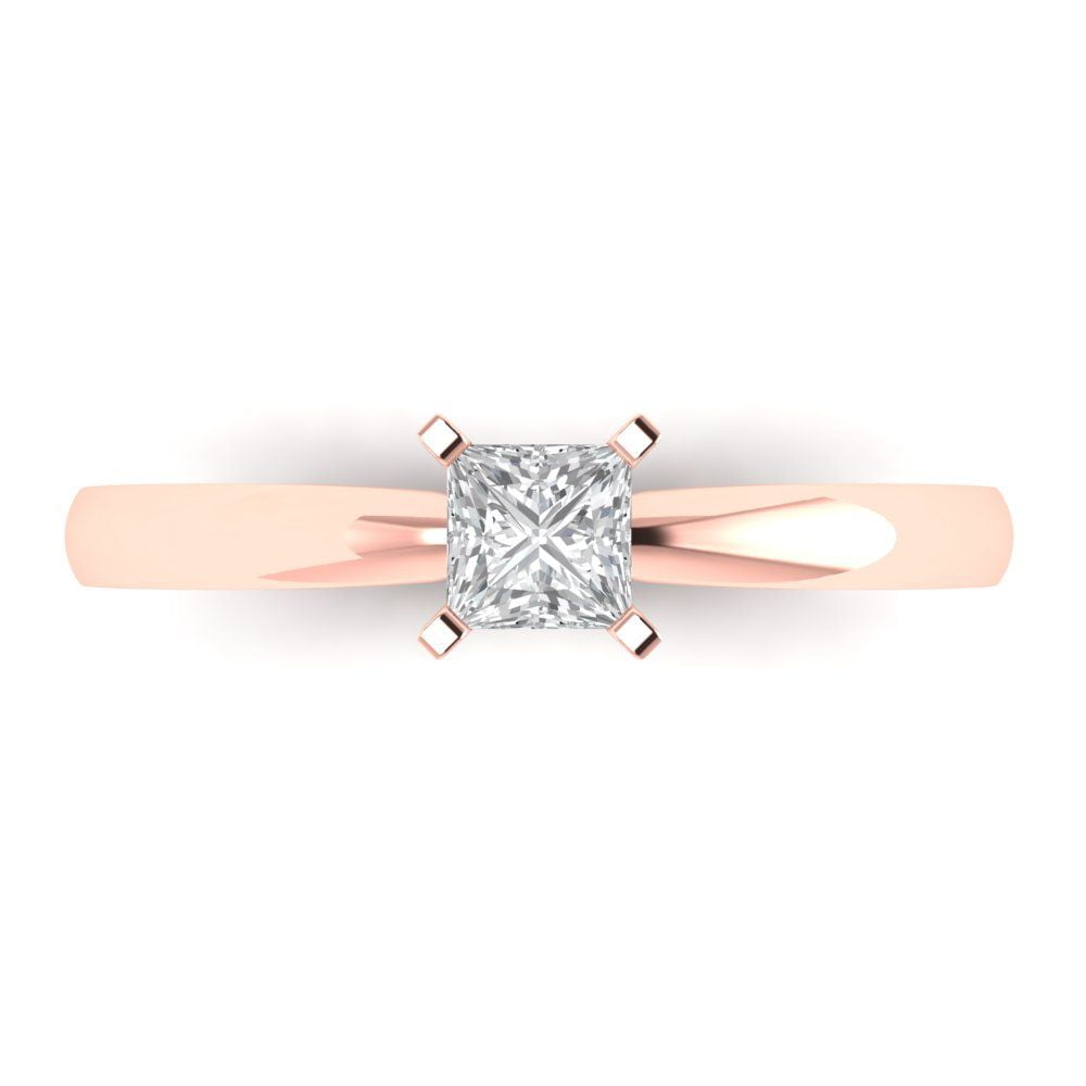 0.5 ct Princess Cut White Sapphire Solitaire 18K Rose Gold Womens ...