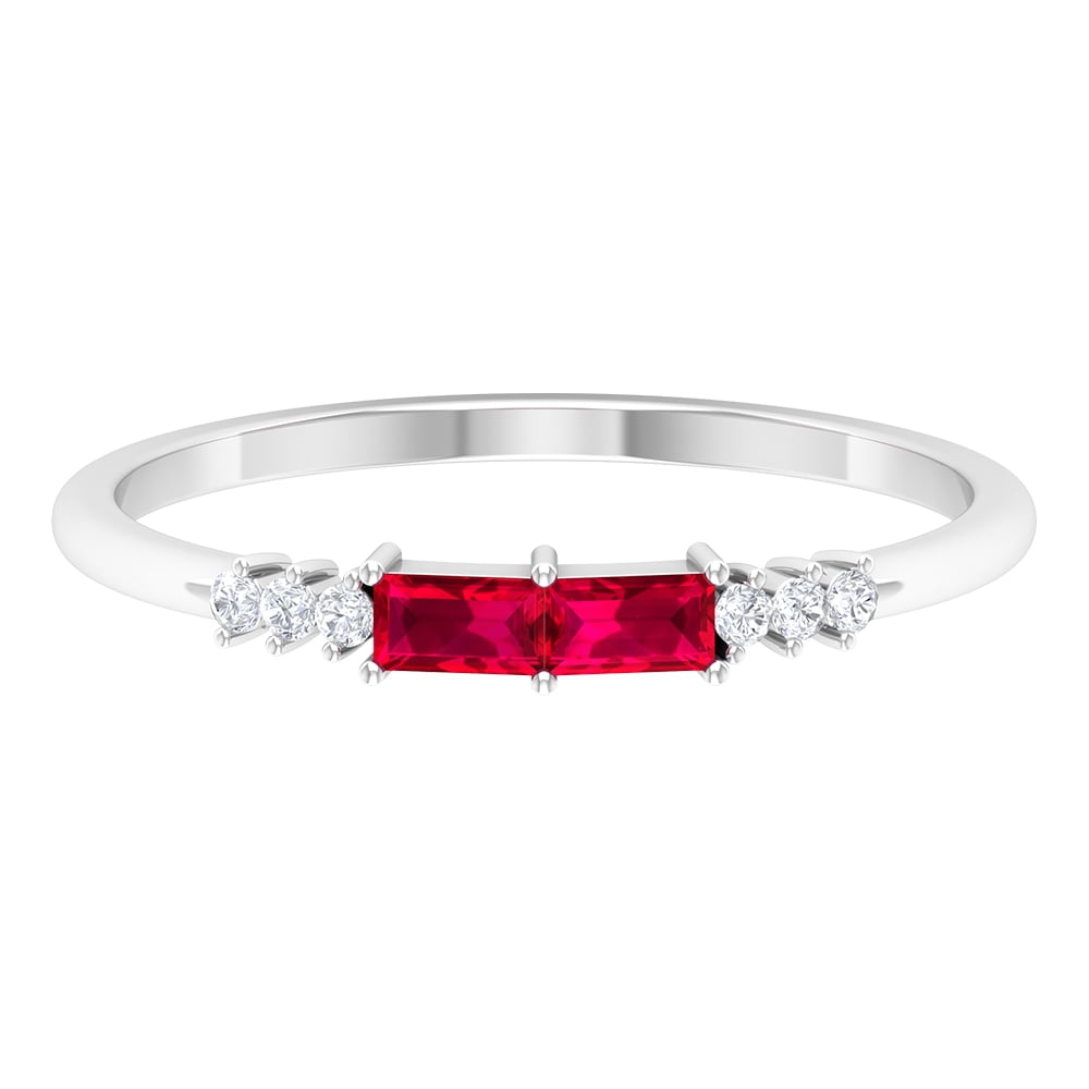 0.50 CT Baguette Shape Ruby Stackable Ring with Diamond, 925 Sterling Silver, US 8.00 - Walmart.com