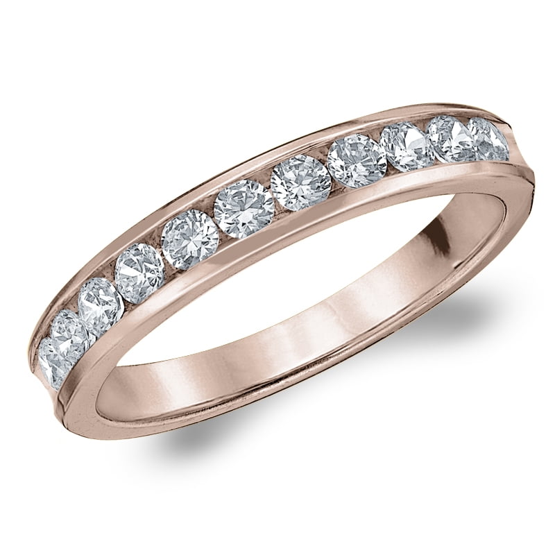 0.50 CT Semi-Eternity Wedding Band, Rose Gold Diamond Anniversary Ring ...