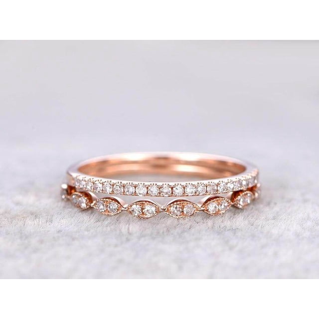 0.50 Carat 2 pcs Stacking Curved Design art deco wedding band ...