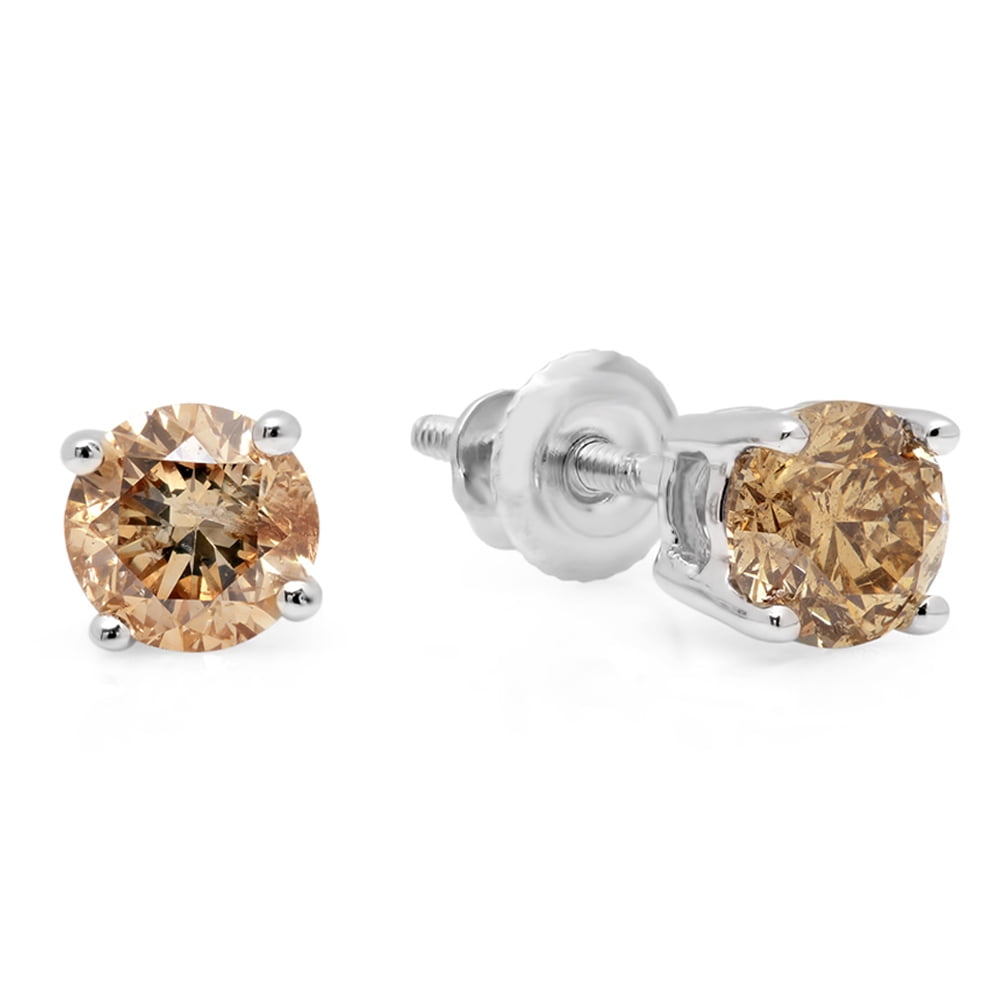 0.50 Carat (ctw) 10K White Gold Round Cut Champagne Diamond Ladies Stud ...