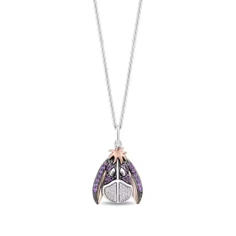 0.50 Ct Amethyst & Diamond Winnie the Pooh Eeyore Pendant Necklace with ...