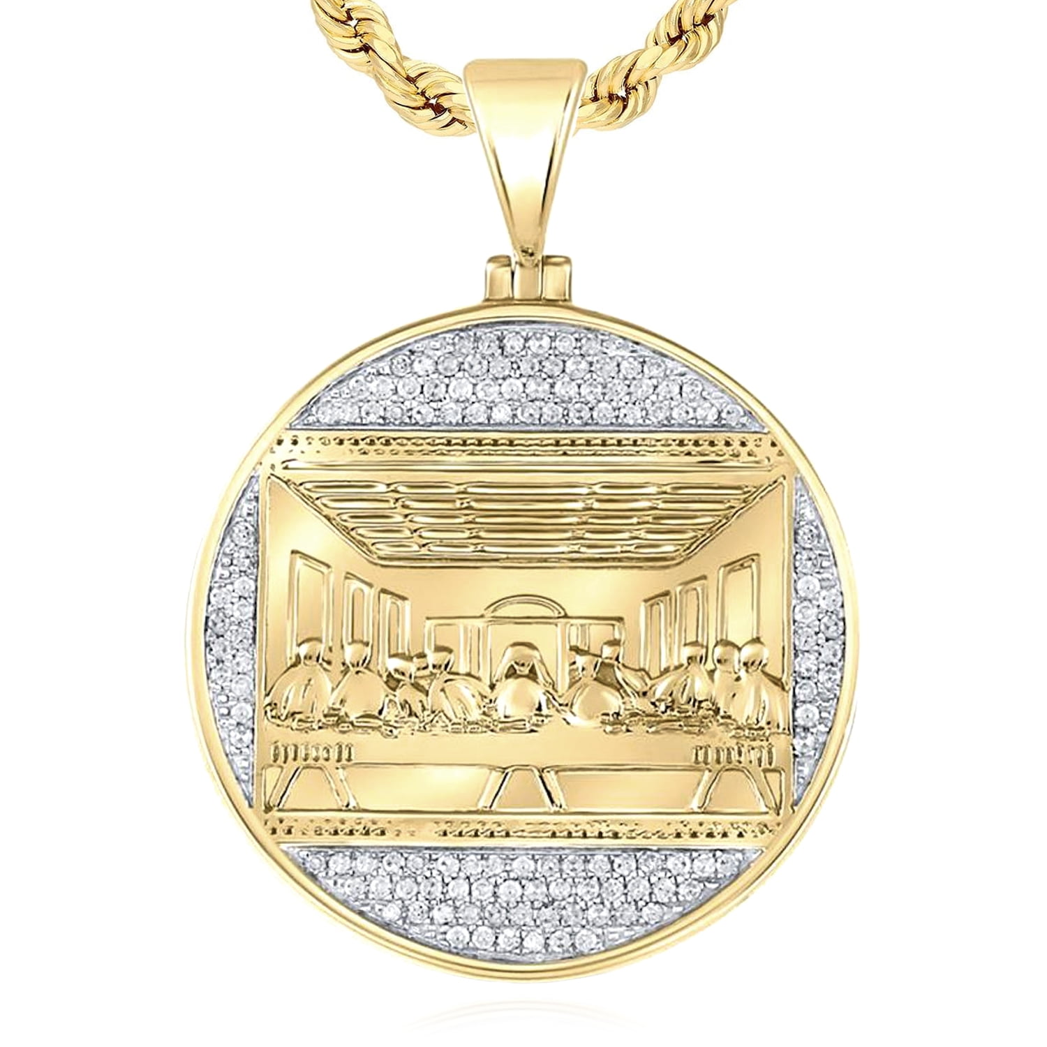 0.50CTW Natural Diamond 10K Gold Round Religious Last Supper Pendant 1. ...