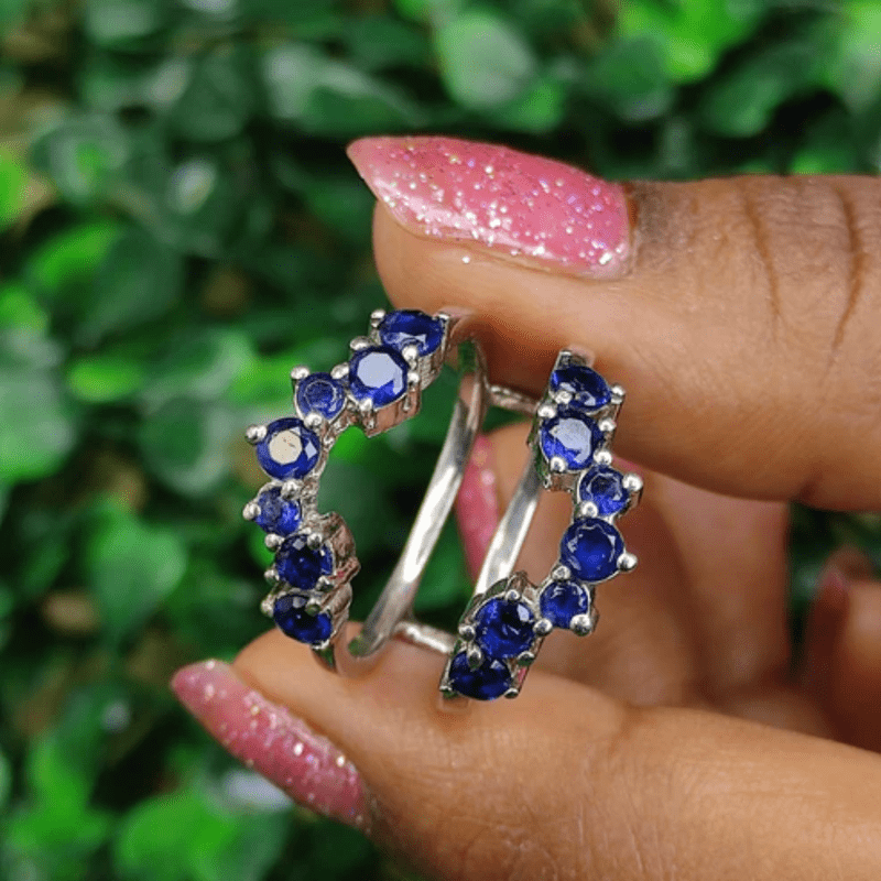 0.50Ct. Round Cut Blue Sapphire Ring Guard- Wedding Ring Jacket in 925 ...