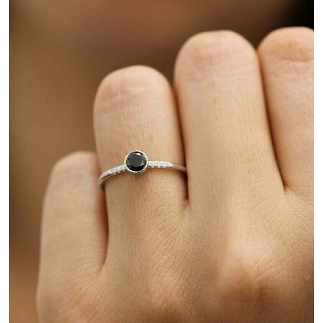 0.50Ct Round Cut Lab Created Black Diamond 14K White Gold Plated ...