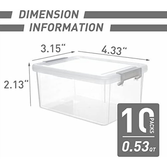 0.53 QT 10 Packs Small Storage Bins Plastic Storage Container Stackable ...