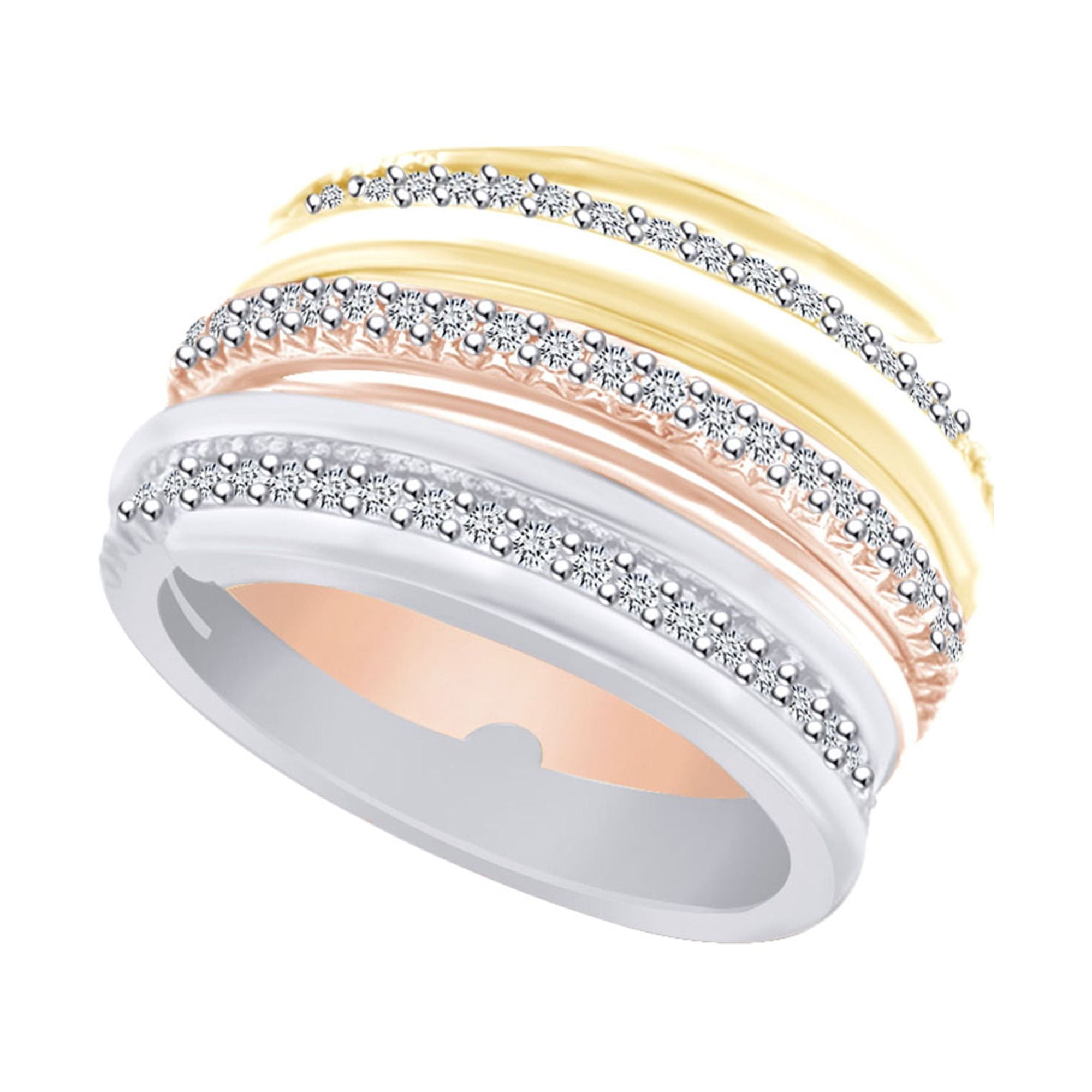 AFFY 0.54 Carat (Ctw) Round Shape White Natural Diamond Tri-Color ...