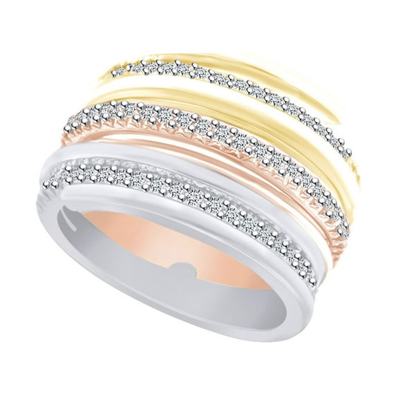 AFFY 0.54 Carat (Ctw) Round Shape White Natural Diamond Tri-Color ...