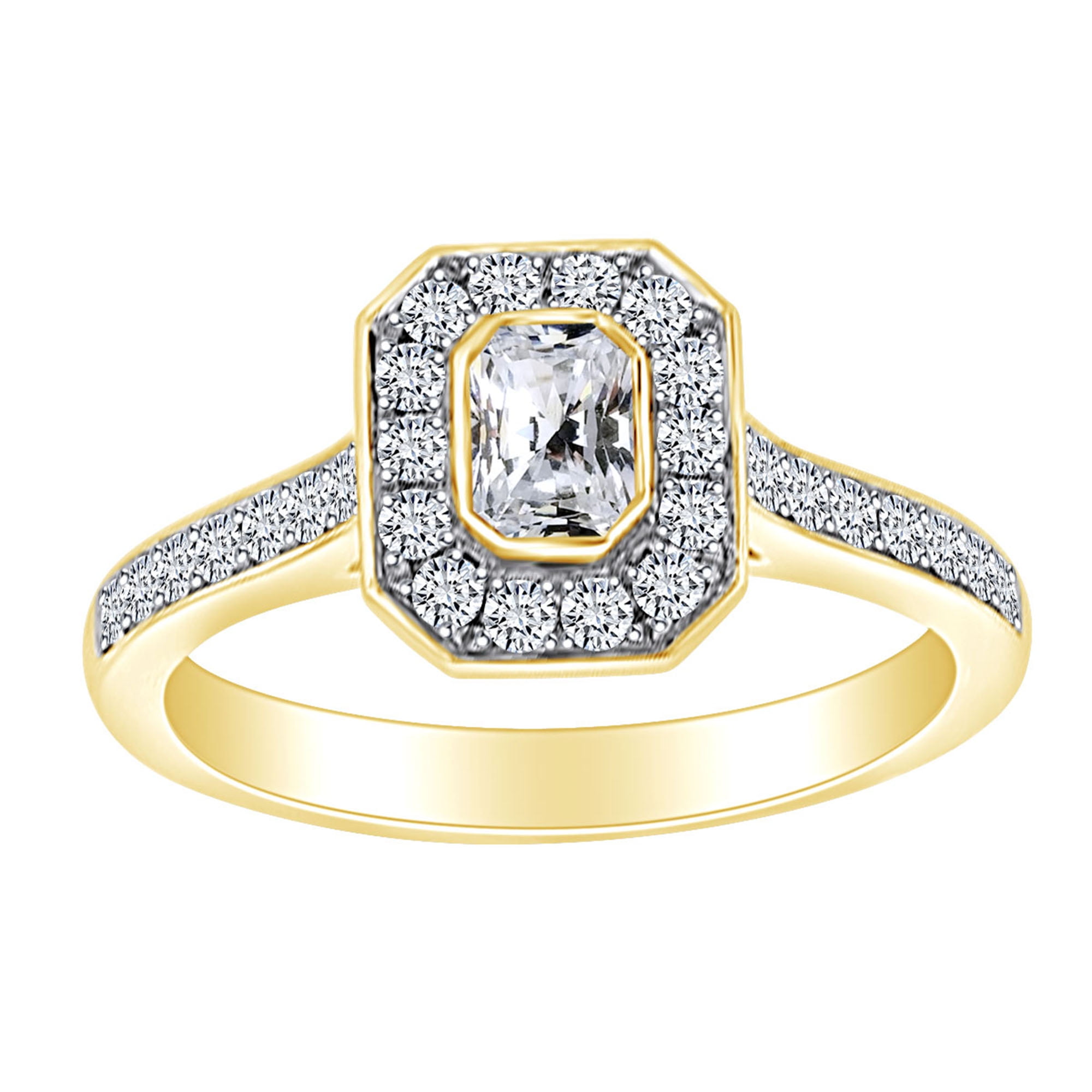 AFFY 0.55 Carat (Ctw) Radiant & Round Shape White Natural Diamond Halo ...