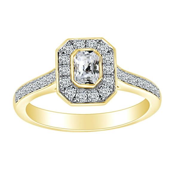 AFFY 0.55 Carat (Ctw) Radiant & Round Shape White Natural Diamond Halo ...