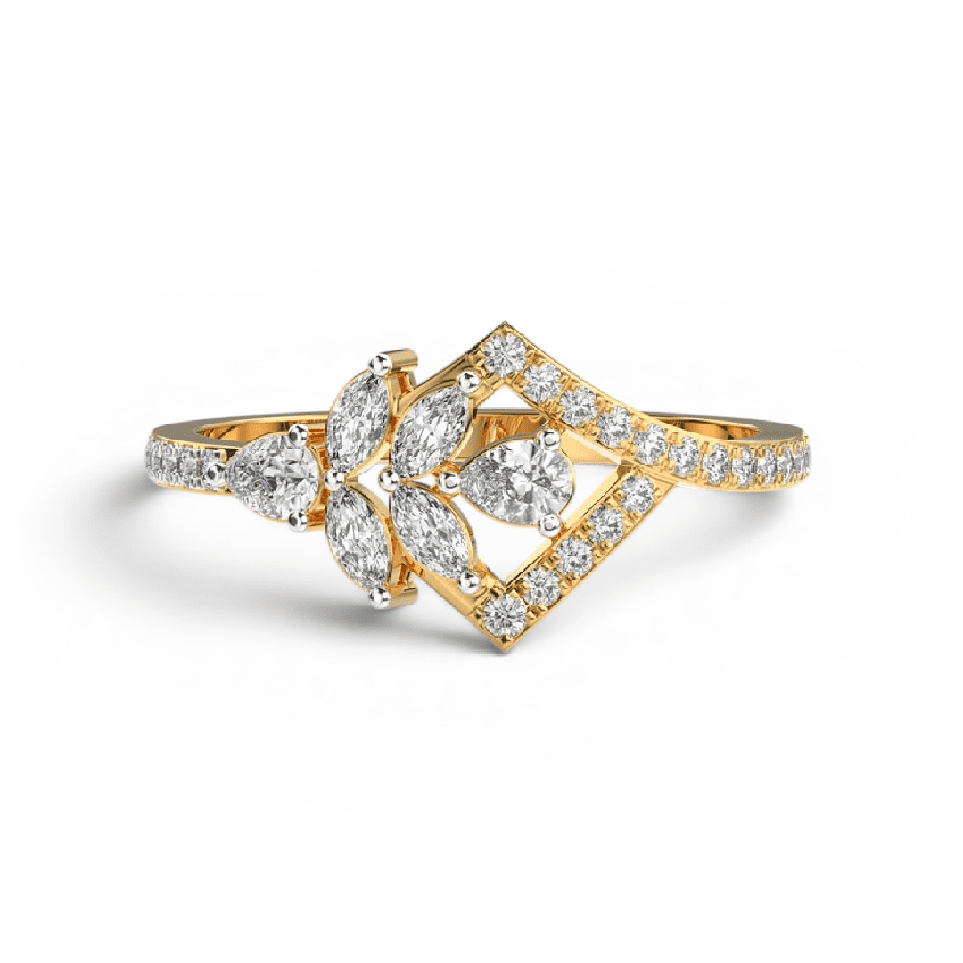 0.55 Ct Diamond Two Tone Cluster Of Leaves Wedding Band Ring For Woman ...