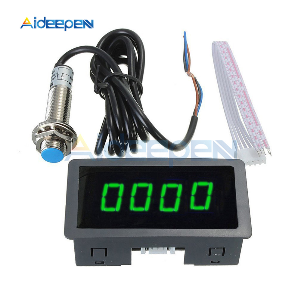 0.56'' Tachometer 4 Digital Green LED Tach RPM Speed Meter With Hall ...