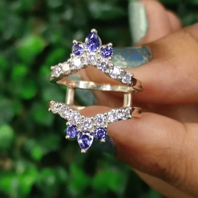0.59CT Tanzanite and White Diamond Ring Guard- Wedding Ring Jacket in ...