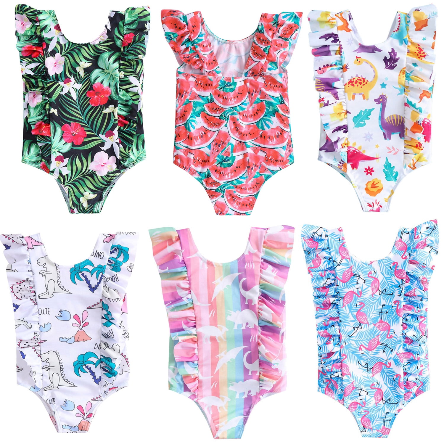 0-5T Baby Girl One Piece Swimsuit Infant Girl Elegant Sunsuit Ruffled ...