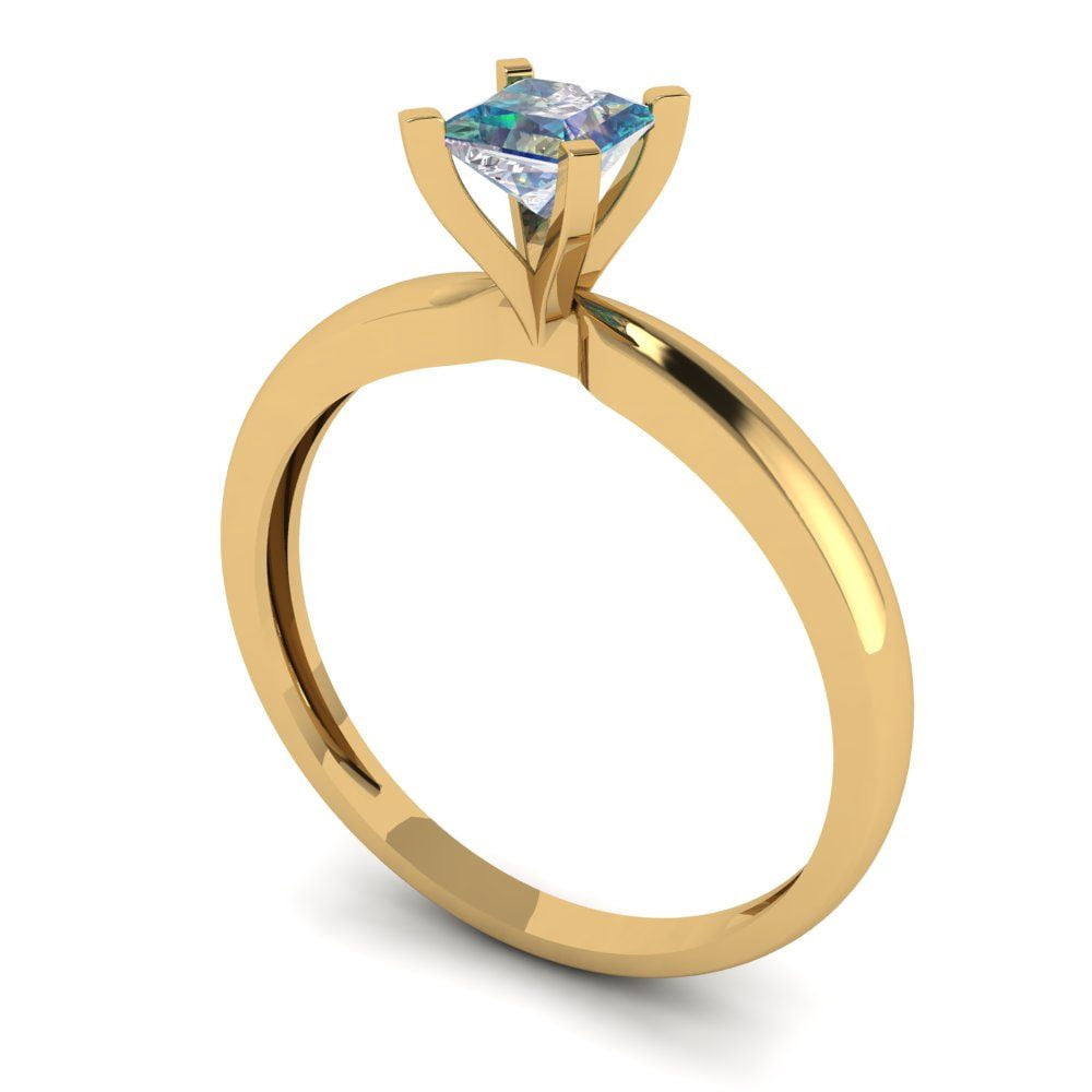 0.5ct princess cut blue moissanite 18k yellow gold Bridal Wedding ...