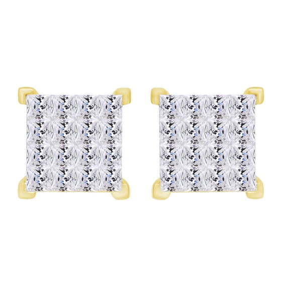 AFFY (0.5cttw) Round & Princess Cut White Natural Diamond Square Stud ...