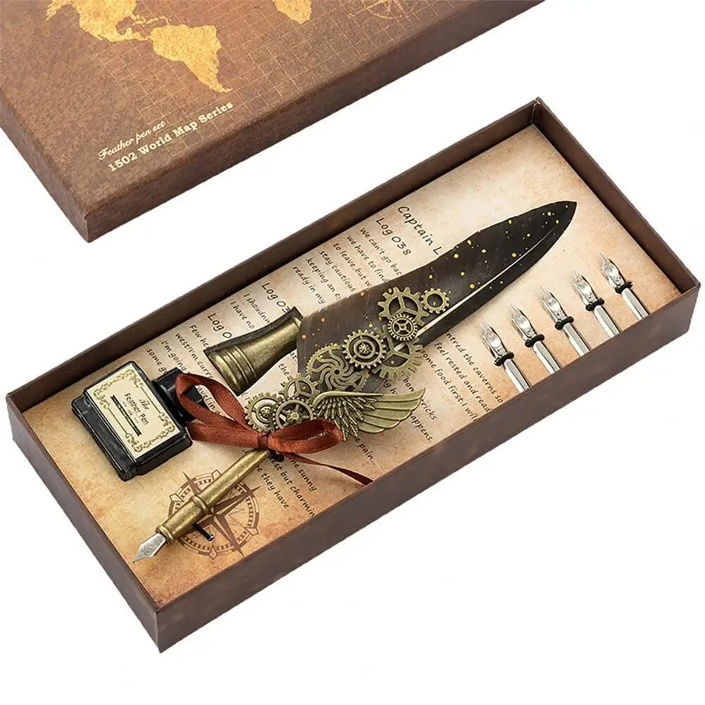 0.5mm Luxury Fountain Pen Set Vintage Steampunk Style Sprinkling Gold ...