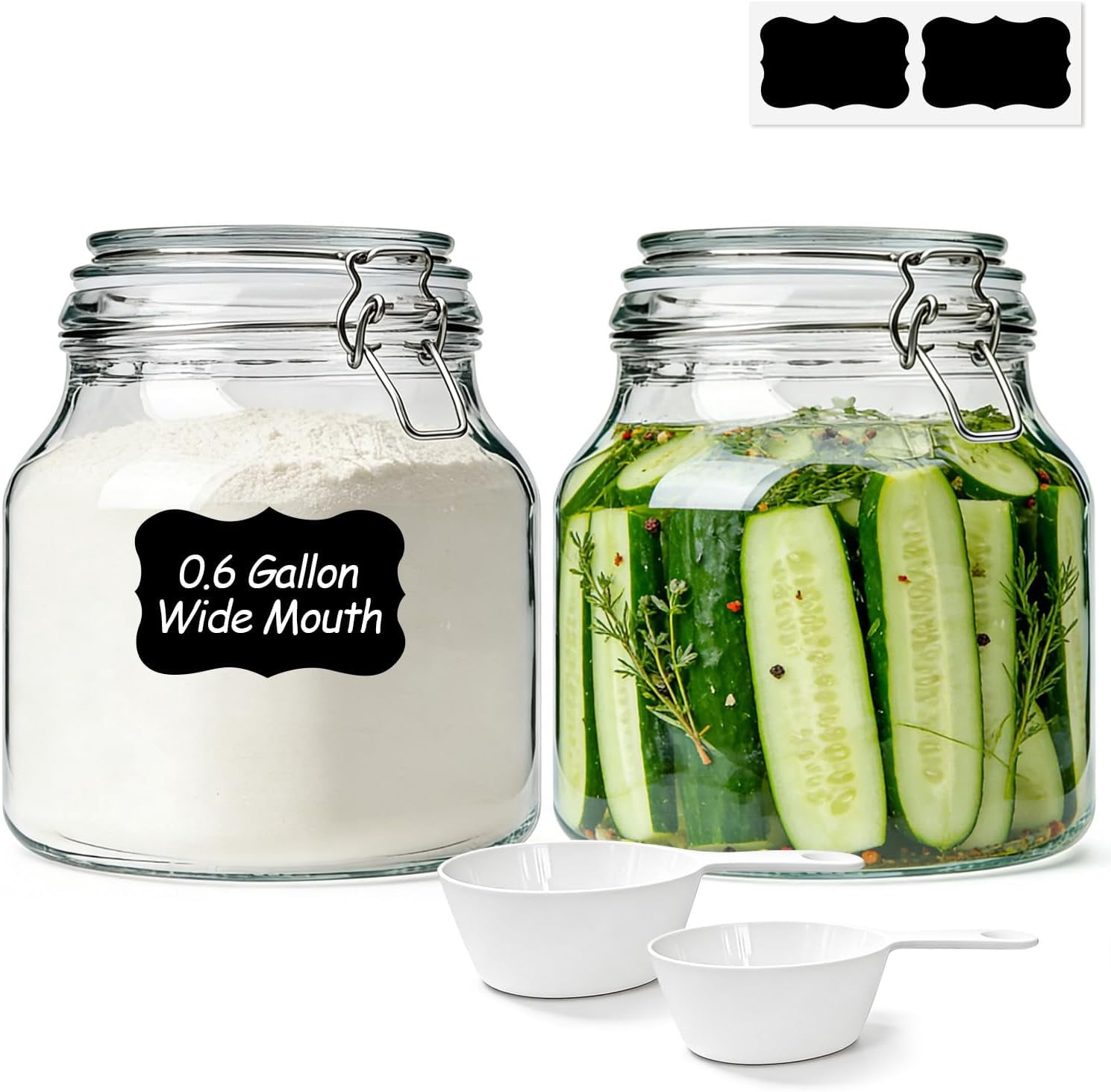 0.6 Gallon 2 Pack Wide Mouth Glass Jars with Airtight Lid – Includes 1 ...
