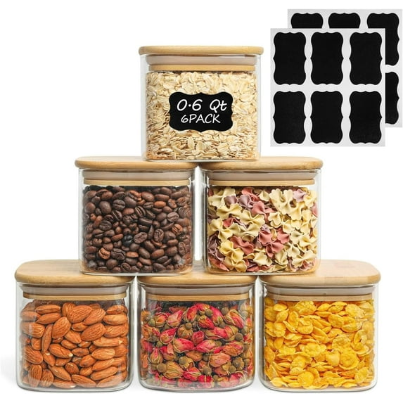 0.6 Qt Glass Storage Jars Set of 6, Clear Storage Containers with ...