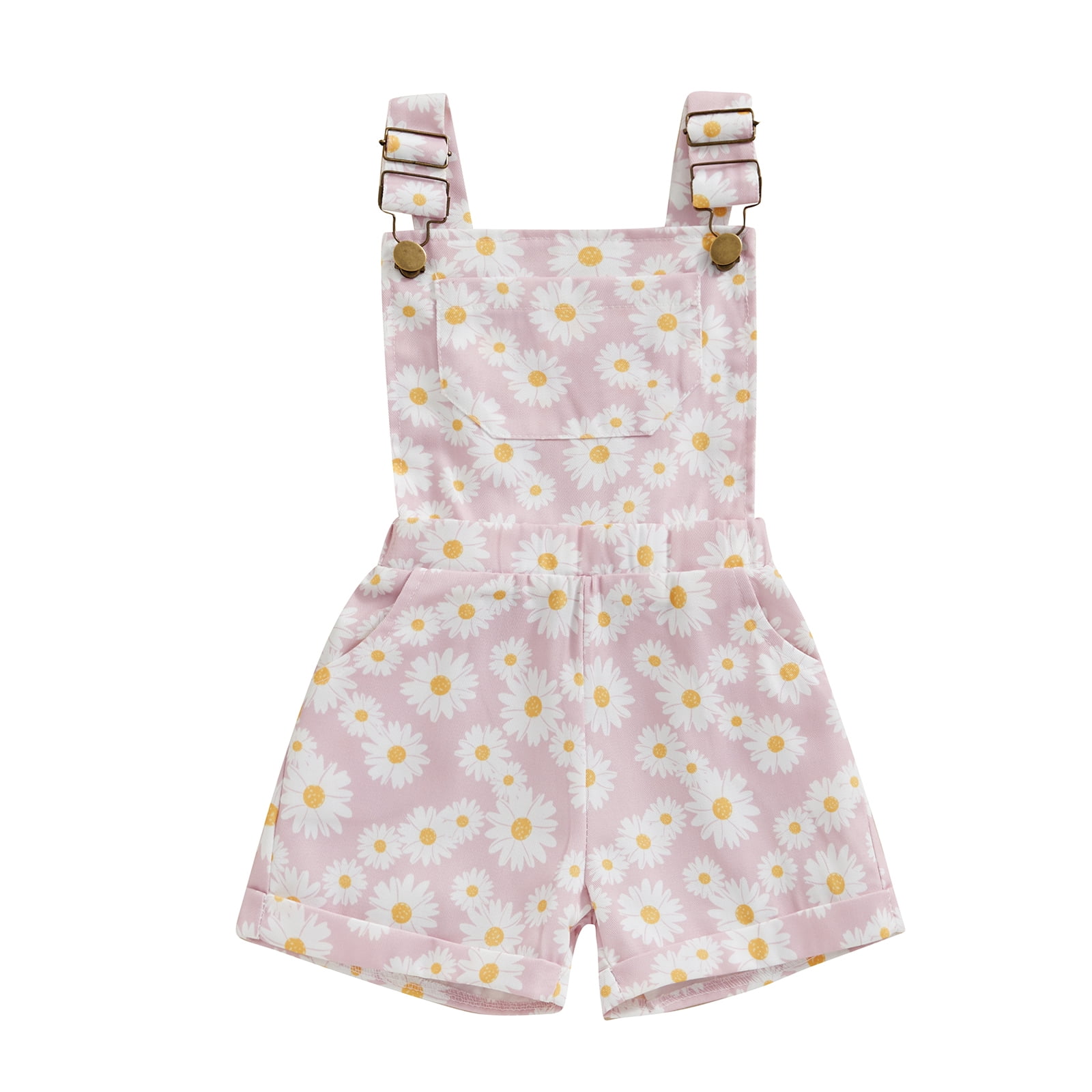 0-6 Years Kids Girls Overalls Daisy Print Sleeveless Imitation Denim ...