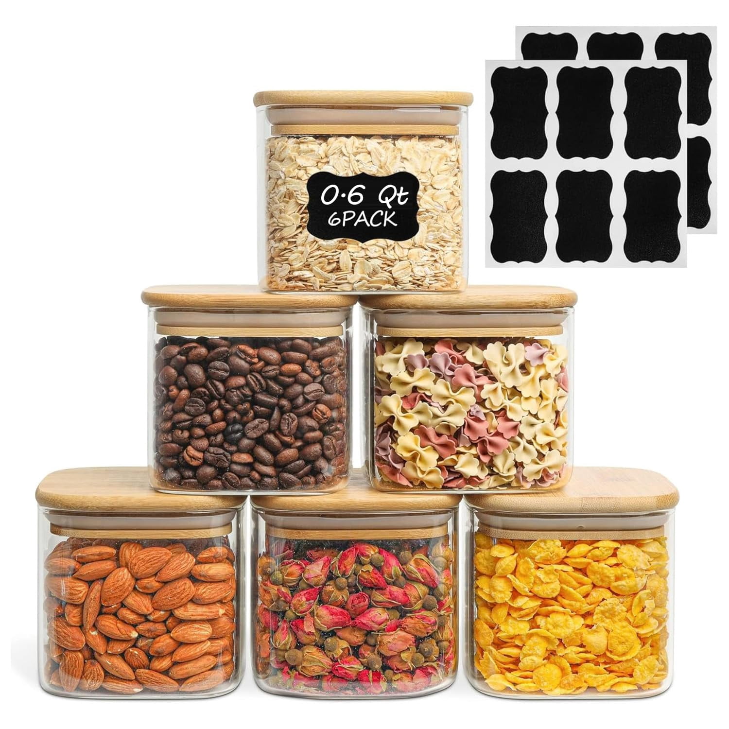0.6-quart glass food storage jar set (6 pieces), clear storage jars ...