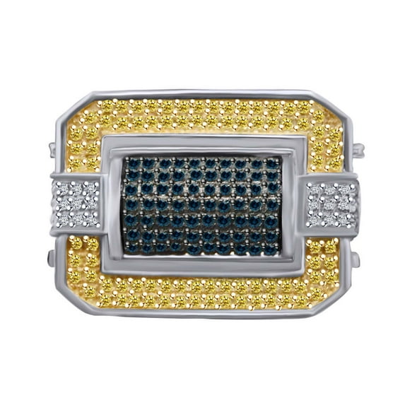 AFFY 0.60 Carat (Ctw) Round Blue,Yellow & White Natural Diamond Men's ...