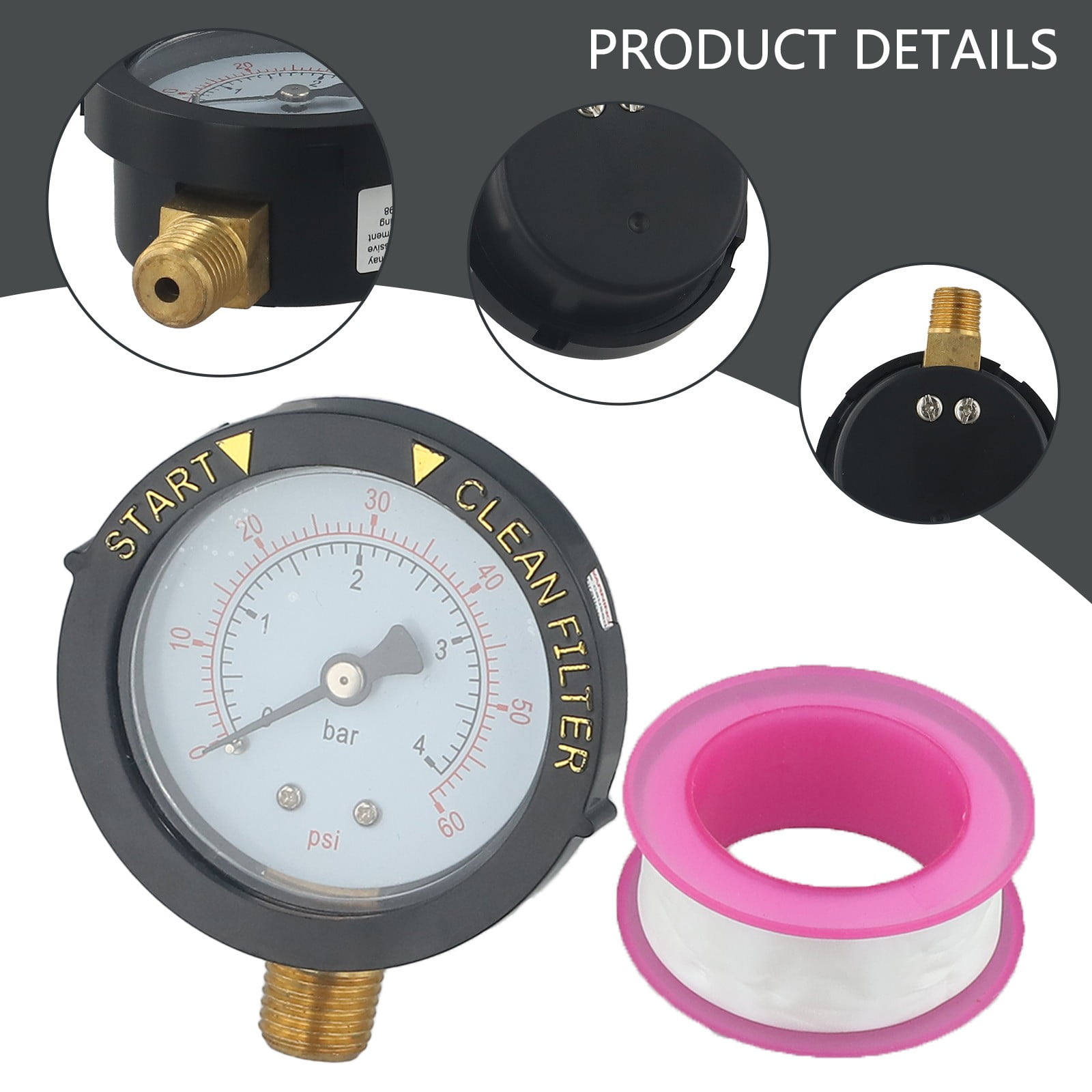 0-60 PSI Pool Filter Pressure Gauge Lower Mount for 190058 Spa, 3.3 ...