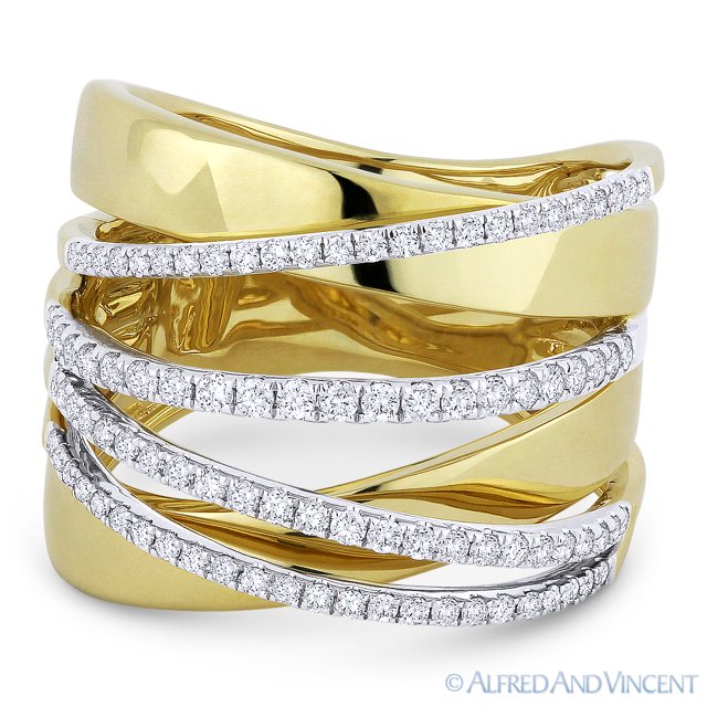 0.61ct Round Cut Diamond Right-Hand Overlapping Loop Statement Ring in ...