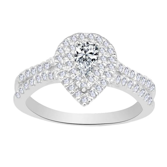 AFFY 0.62 CT White Natural Diamond Pear Shape Pinched Shank Double Halo ...
