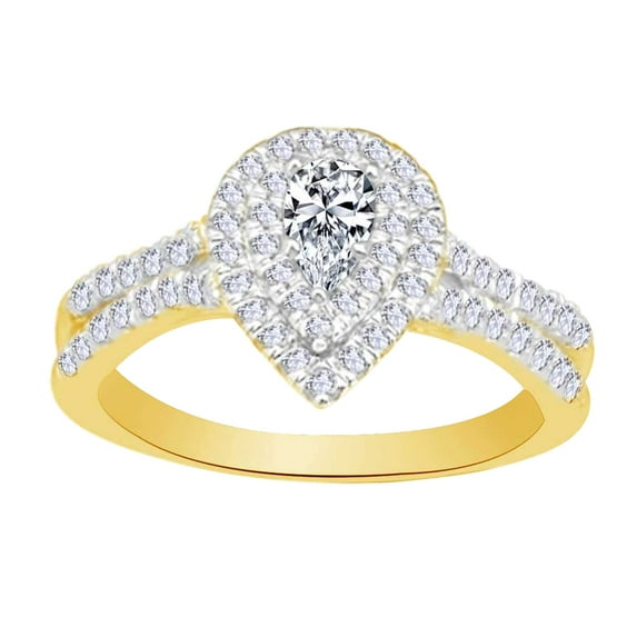 AFFY 0.62 CT White Natural Diamond Pear Shape Pinched Shank Double Halo ...