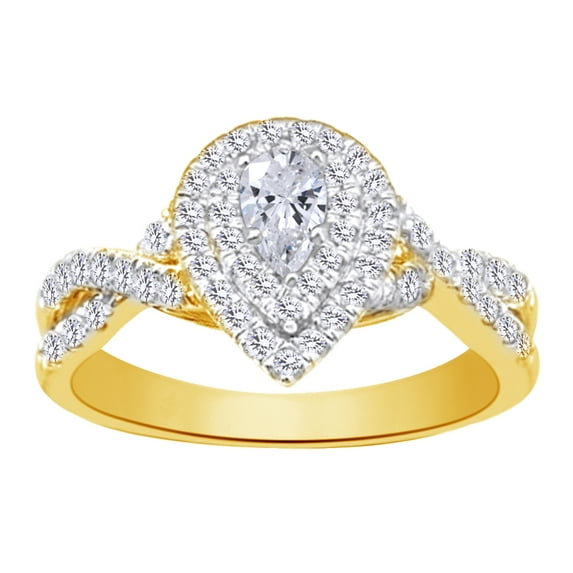 AFFY 0.62 CT White Natural Diamond Pear Shape Twist Shank Double Halo ...