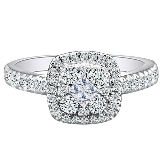 AFFY 0.62 Ctw Princess & Round Cut White Natural Diamond Square Halo ...