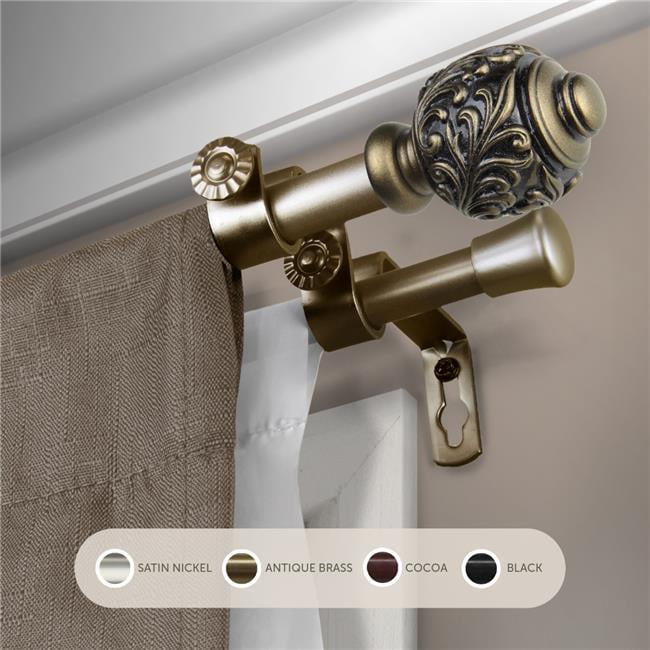 0.625 in. Aria Double Curtain Rod with 28 to 48 in. Extension, Antique ...