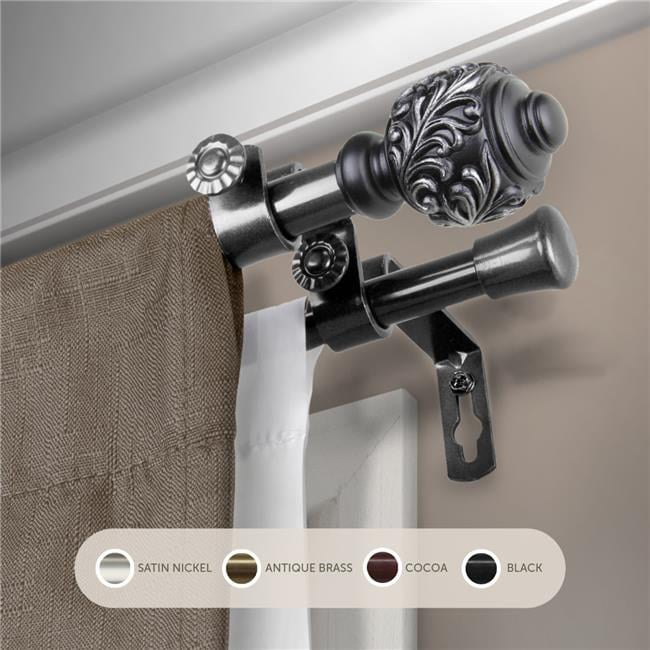 0.625 in. Aria Double Curtain Rod with 84 to 120 in. Extension, Black ...