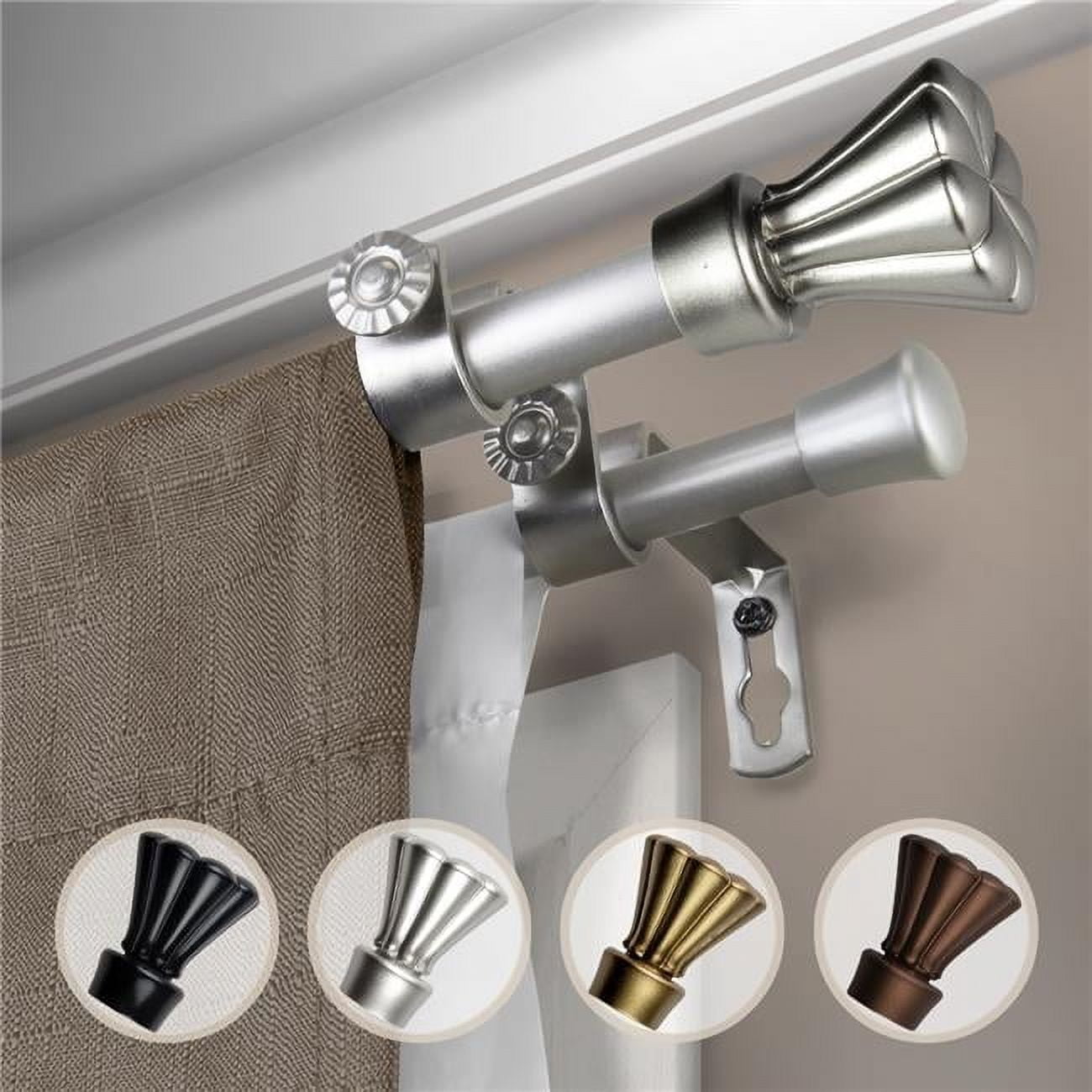 0.625 in. Dia. Pasha Double Curtain Rod, Satin Nickel - 28-48 in ...